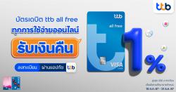ครั้งแรกกับ บัตรเดบิต ttb all free ทุกการใช้จ่ายออนไลน์ รับเงินคืน 1% ...