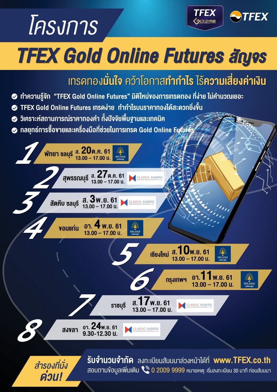 เริ่มแล้ว TFEX Gold Online Futures สัญจร ตลอดเดือน ต.ค.- พ.ย. นี้