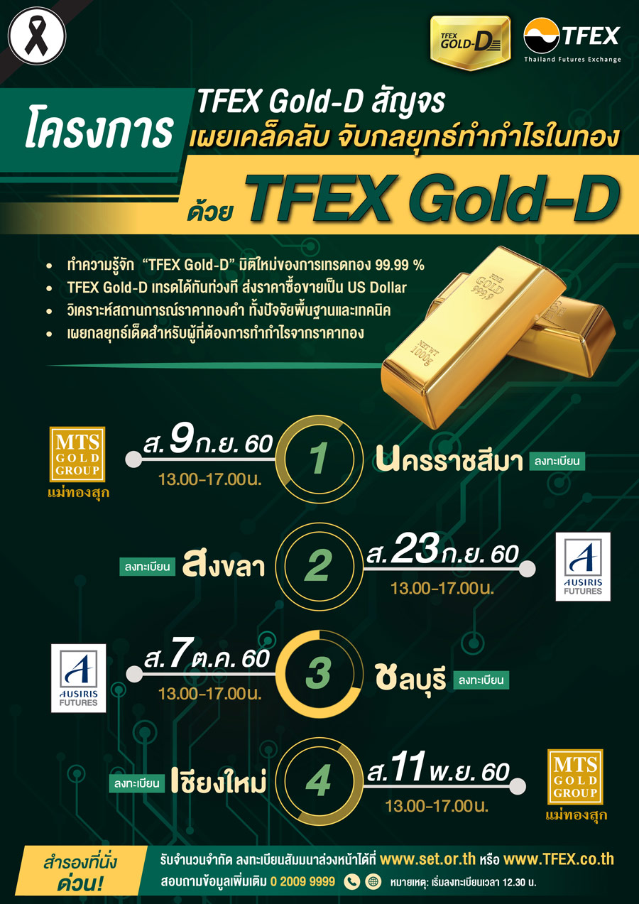 สัมมนา TFEX Gold-D สัญจร "เผยเคล็ดลับ จับกลยุทธ์ทำกำไรในทอง ด้วย" TFEX ...